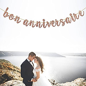 INNORU Bon Anniversaire Banner, French Theme Birthday Party Decorations, Birthday Anniversary Party Bunting Garland, Birthday Party Decorations, Rose Gold Glitter