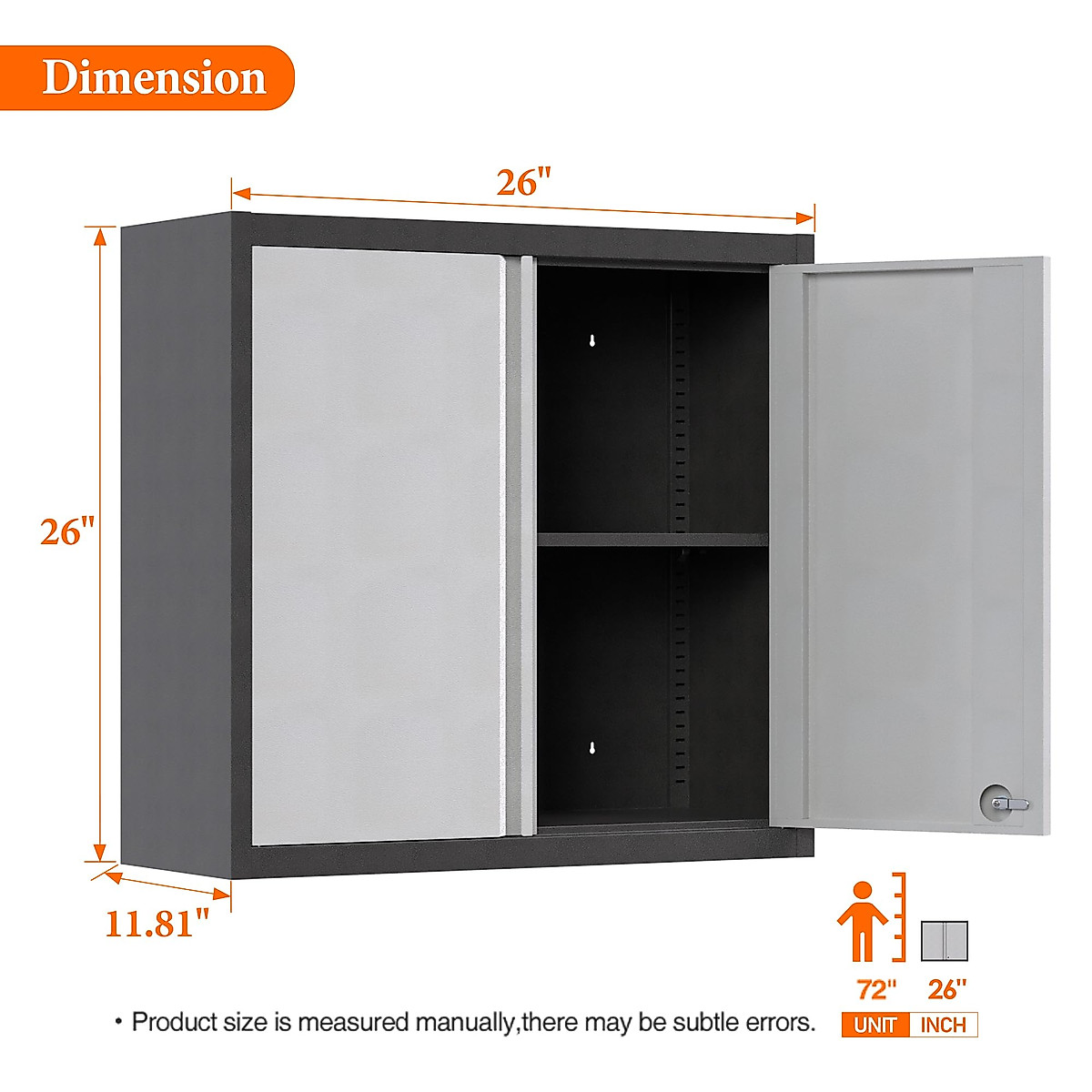 SUXXAN Metal Wall Cabinets for Storage with Lock,Steel Garage Hanging Cabinet with 1 Adjustable Shelf and 2 Doors,Garage Cabinet Upper,Wall Mounted Metal Cabinet for Office and Home