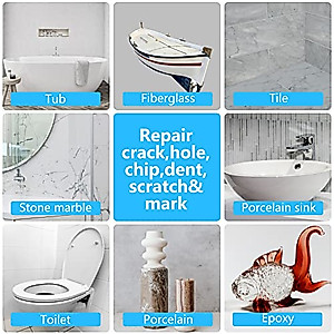 Tub Repair Kit & Porcelain Repair Kit (Color Match) - 3.7 OZ Fiberglass Repair Kit with Super Adhesion, Bathtub Repair Kit for Cracked Bathtub, Perfectly Treat Cracks, Holes, Dents, Worns and Shower.