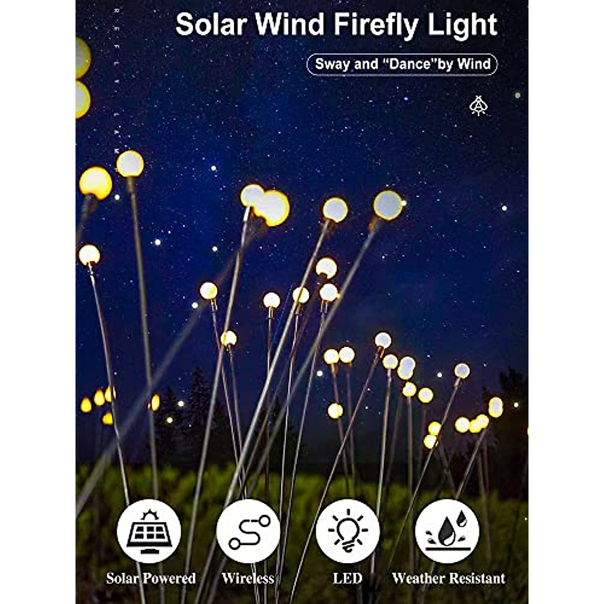 waitmin Firefly Lights Solar Outdoor - Solar Garden Lights, Solar Swaying Light, Decorative Solar Lights Yard Patio Pathway Decoration, Warm White (2 Pack)