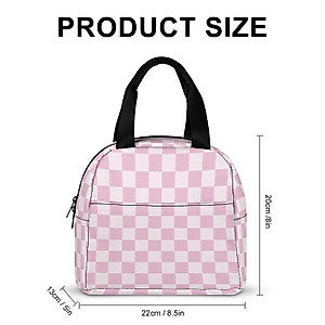 Abstract Geometric Pink Checkered Lunch Bag for Women Men, Insulated Meal Bag, Lunch Tote Bag for Work Outdoor