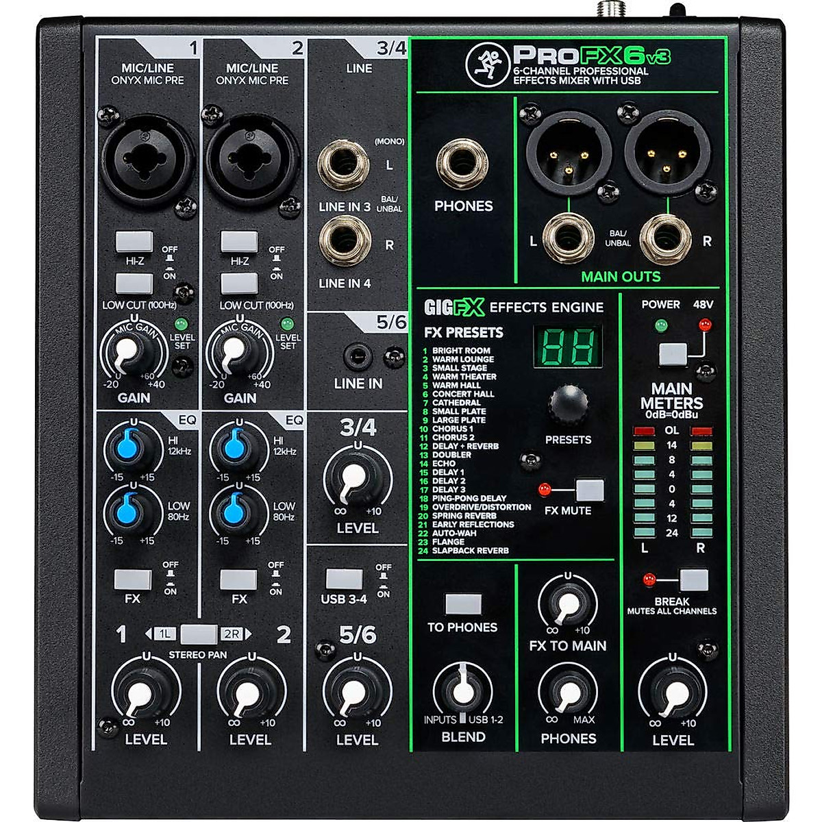 Mackie ProFX6v3 6-Channel Sound Reinforcement Mixer with Built-In FX, Gator Cases G-MIXERBAG-1212 Mixer Bag & Stereo Cable 10' Bundle