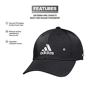 adidas Men's Decision Structured Low Crown Adjustable Fit Hat, Black/White, One Size