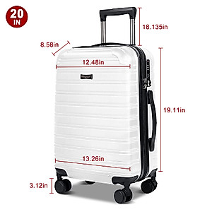 Hard Case Luggage 2 Piece Sets Carry On Luggage Lightweight With Spinner Wheels Rolling Suitcase 22x14x9 Airline Approved PC+ABS TSA Lock Hardshell Travel Carry On Hardside 14/20 Inch 2PCS,White