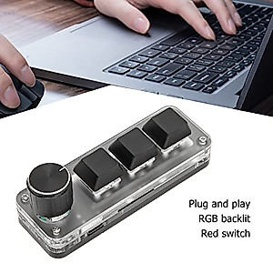 Yoidesu 3 Keys Mechanical Keyboard, RGB Programming Macro keypad, Mini USB 3 Keys Keypad Mechanical Gaming PC Keyboards, Red Switch, Hot Swap Switch, Plug and Play
