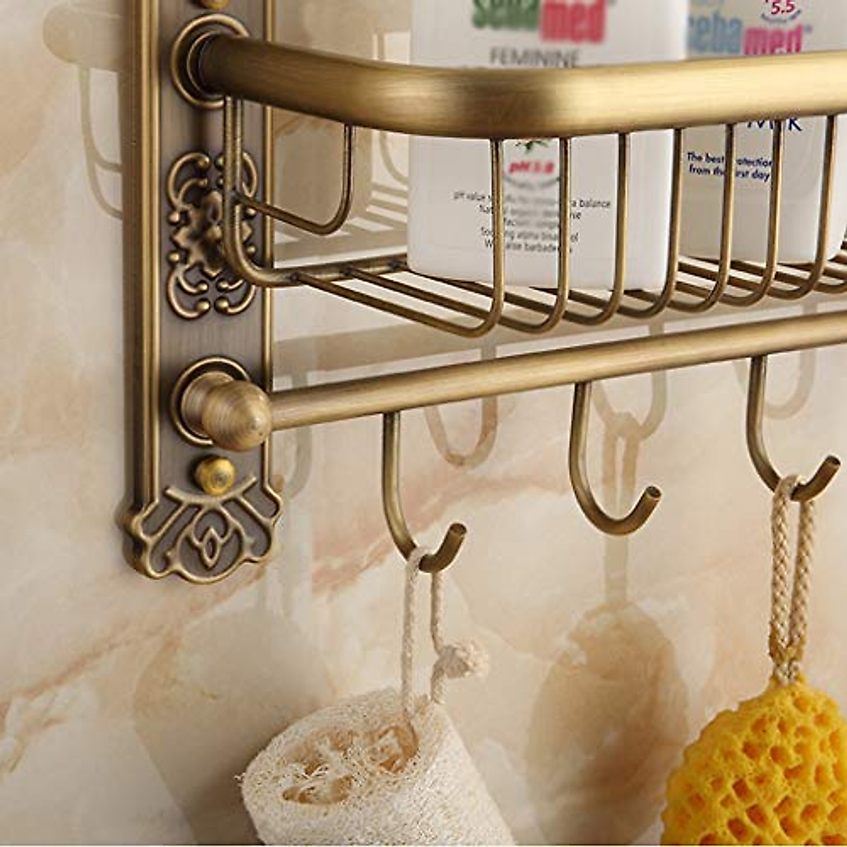Bathroom Shelf Rectangular Shower Holder Antique Shower Caddy, Brass Shower Manager Wall Mounted Installation Bathroom Accessory