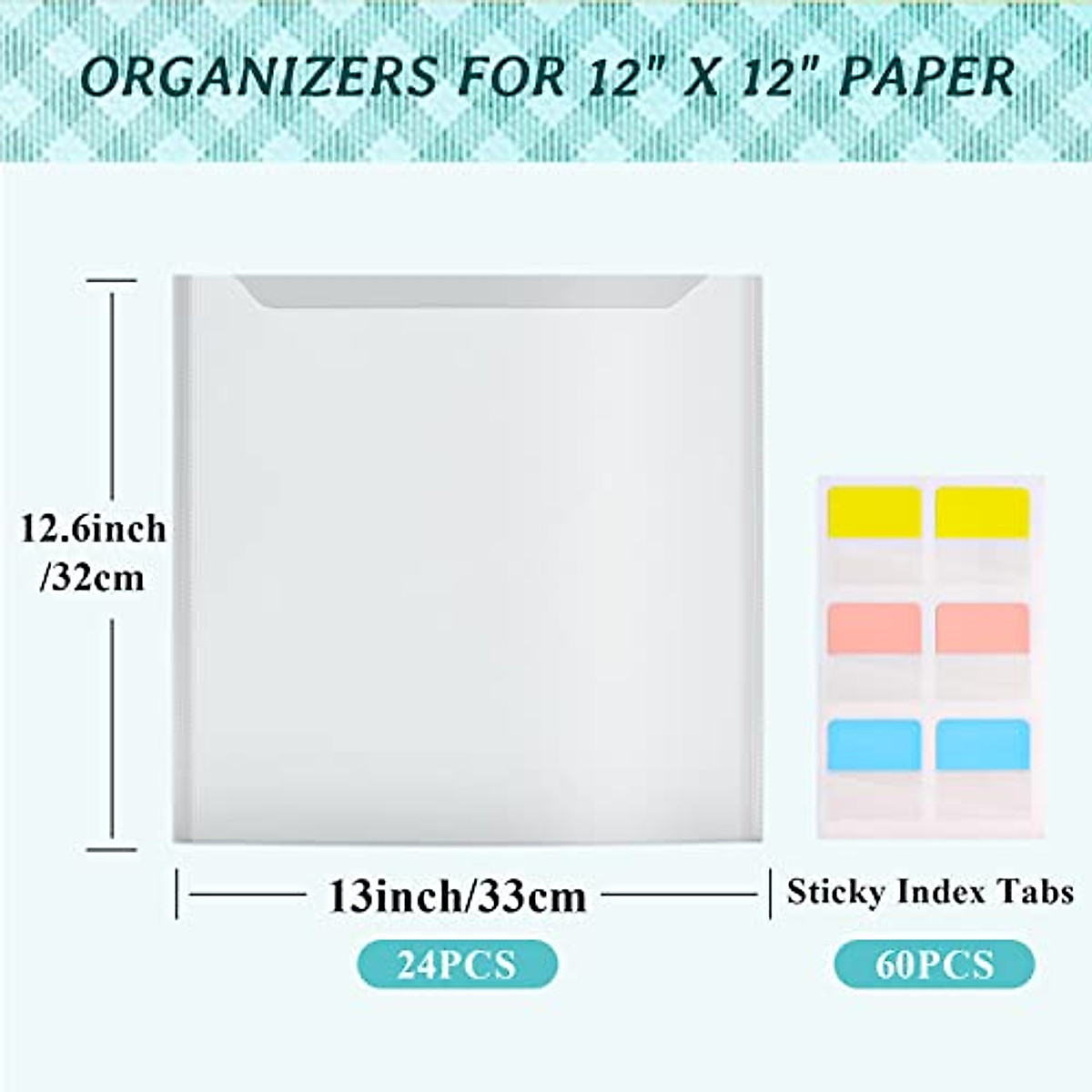 Caydo 24 Pieces Scrapbook Paper Storage Organizer, 12 x 12 Inch Scrapbook Paper Storage with Sticky Index Tabs for Holding Scrapbook Paper, Cardstock, Vinyl Paper, Paper File and Photos