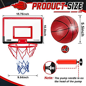 Deekin Indoor Mini Basketball Hoop Set with 4 Balls and Other Basketball Accessories Over The Door Room Basketball Hoop for Adults Christmas Birthday Gifts Door and Wall Room
