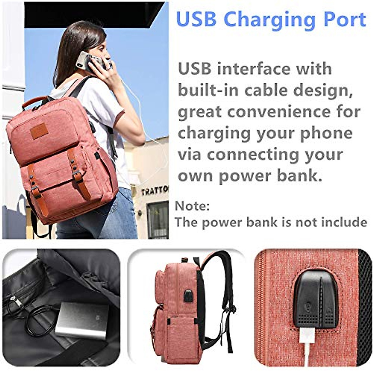 HFSX Laptop Backpack Women Men College Backpacks Bookbag Vintage Backpack Book Bag Fashion Back Pack Anti Theft Travel Backpacks with Charging Port fit 15.6 Inch Laptop Pink