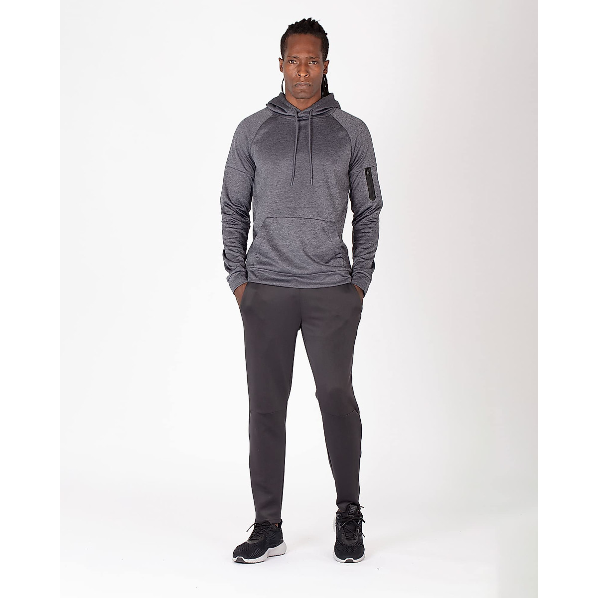 Layer 8 Men's Hoodie Performance Light Weight Tech Fleece Pullover Training Workout Athletic Sweatshirt Hooded Fitness Top (Small Basalt Hthr)