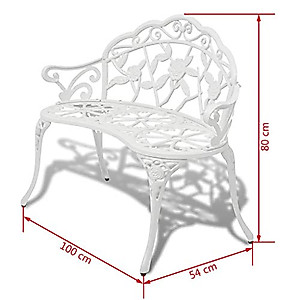 EstaHome Garden Bench | Outdoor 2-Seater Patio Bench | Metal Park Bench | Yard Seating Bench for Deck, Patio, Garden, Backyard, Balcony | White Cast Aluminium with Cast Iron Legs 39 x 21 x 31