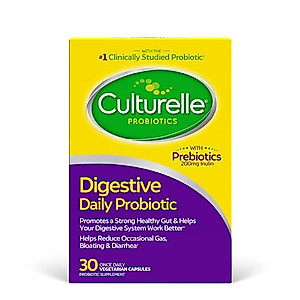 Culturelle Daily Probiotic Capsules For Men & Women, Most Clinically Studied Probiotic Strain, Digestive & Gut Health, Supports Occasional Diarrhea, Gas & Bloating, 1 Month Supply, 30 CT