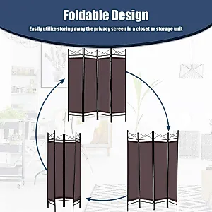 ARLIME 4-Panel Room Divider, 6 ft Wide Steel Frame Screen, Folding Privacy Partition, Freestanding Room Dividers for Home Office (Brown)