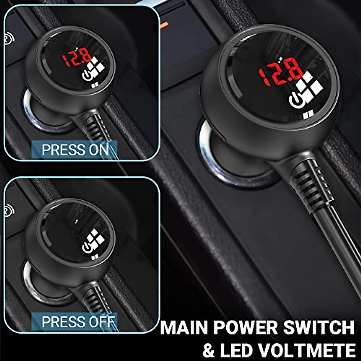 Car Charger Splitter 200W, Qidoe 3 Socket Cigarette Lighter Adapter with PD20W USB-C & QC3.0 Multi USB Car Charger 12V/24V DC Outlet Cigarette Splitter Power Switches Voltmeter for GPS Dash Cam Phone