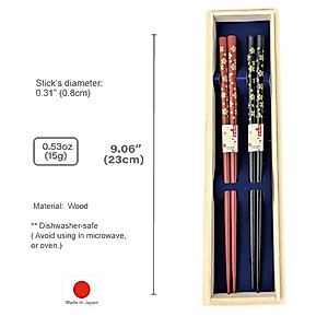 Premium Japanese Chopsticks Reusable 2prs Set [ Made in Japan ] Traditional Lacquer Art Wooden Chopsticks A (Golden Floret BK/RD(2KR006))
