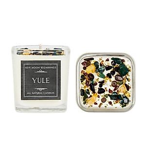 Yule Candle by New Moon Beginnings - Winter Holiday Candles - Herb & Crystal Candles - Soy Candle - Winter Solstice Candles