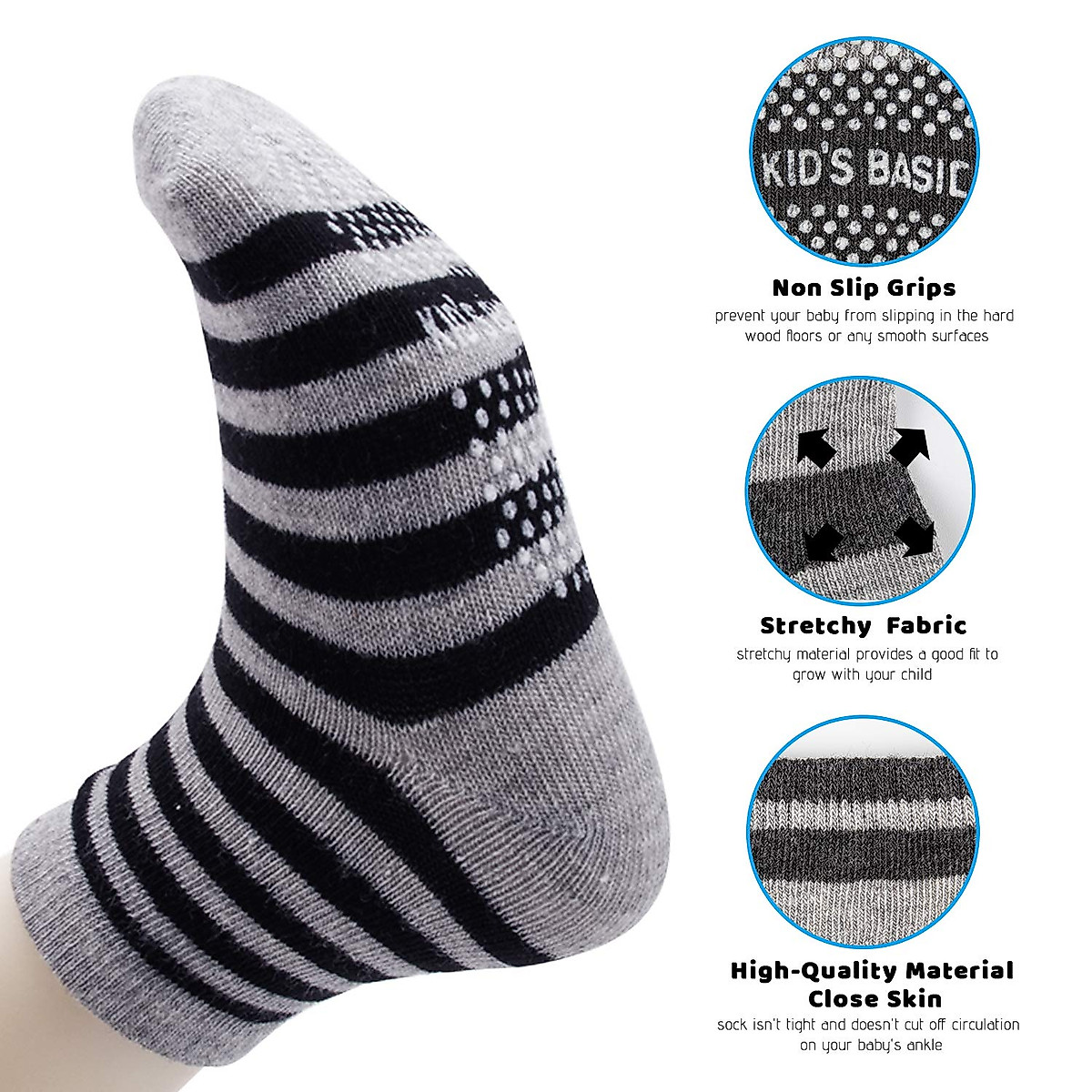 Baby Boy Socks, 12 Pairs Non Slip Toddler Socks Cotton Grip Socks Toddler Socks with Grippers for Baby Boy Infant