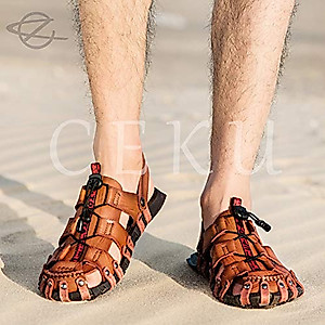 CEKU Men's Outdoor Casual Beach Sports Hiking Summer Closed Toe Slippers Sandals Fisherman Athletic Shoes Brown 10.5 D(M) US 45