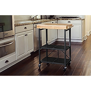 Origami Folding Kitchen Cart on Wheels | for Chefs Outdoor Coffee Wine and Food, Microwave Cart, Kitchen Island on Wheels, Rolling Cart, Kitchen Appliance & Utility Cart | Black with Wood -RBT-03