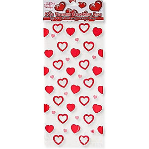 Valentine Cellophane Bags 100 Pack with Twist Ties Valentines Favor Treat Gift Goodie Cello Bags for Party Candy Cookies , 4 Assorted Styles