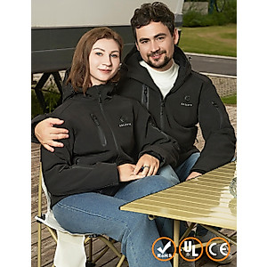 SOLJIKYE Heated Jackets for Men with Battery Pack, Winter Windproof Soft Shell Electric Heated Coat, Black
