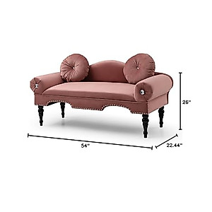 JINS&VICO Velvet Upholstered Loveseat Sofa with Rolled Arms and Curved Backrest, Accent Bedside Entryway Bench with Wooden Legs, 2-Seater Couch with 2 Pillows and Nail Head Trimming for Living Room
