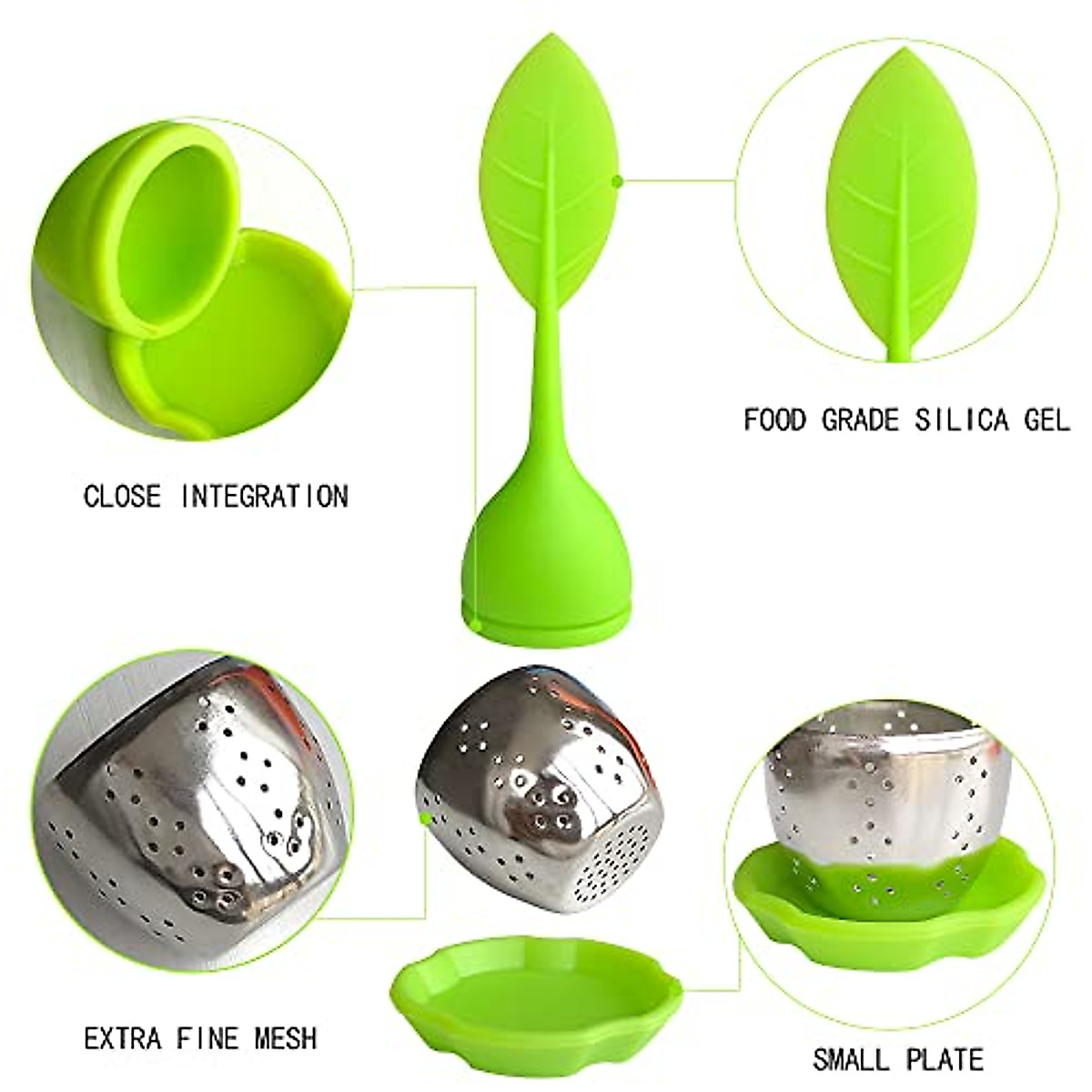 Silicone tea strainers for loose tea, stainless steel loose leaf tea ball steepers for tea infuser spoon (6pcs)