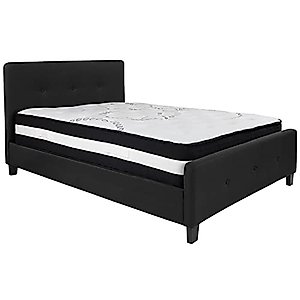 Flash Furniture Tribeca Full Size Tufted Upholstered Platform Bed in Black Fabric with Pocket Spring Mattress