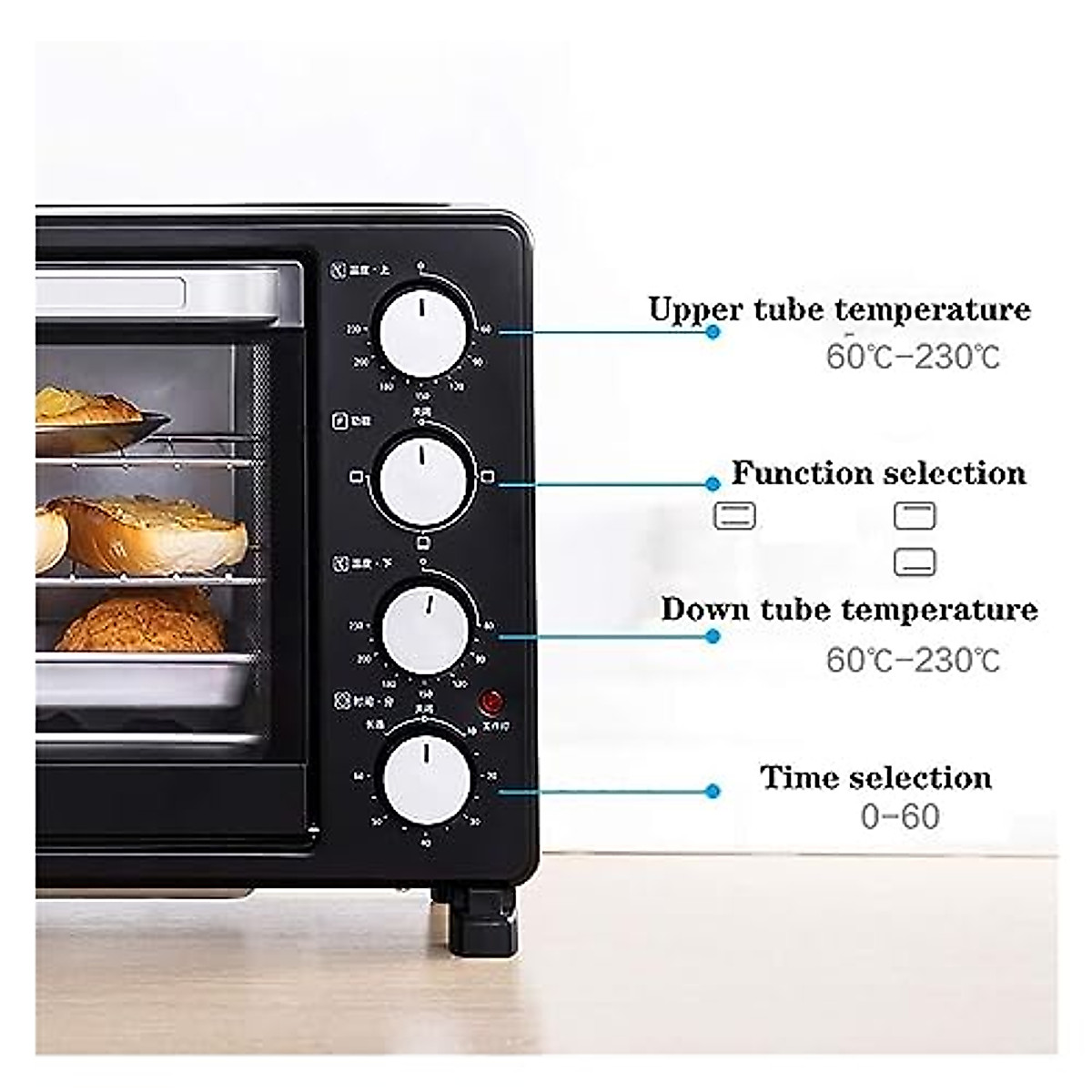 MODADA Home electric oven with convection function oven, 35 liters 1500 large capacity multifunctional automatic oven baking cake four baking positions small household 60 minutes timer convection tabl