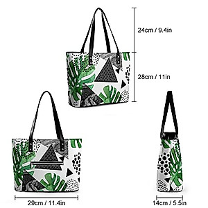 Womens Handbag Tropical Leaves Marble Textures Leather Tote Bag Top Handle Satchel Bags For Lady