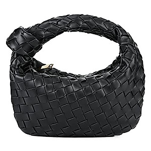 Selighting Knotted Woven Handbags for Women Faux Leather Hobo Shoulder Bag Handmade Designer Clutch Purse Dumpling Pouch Bag Black