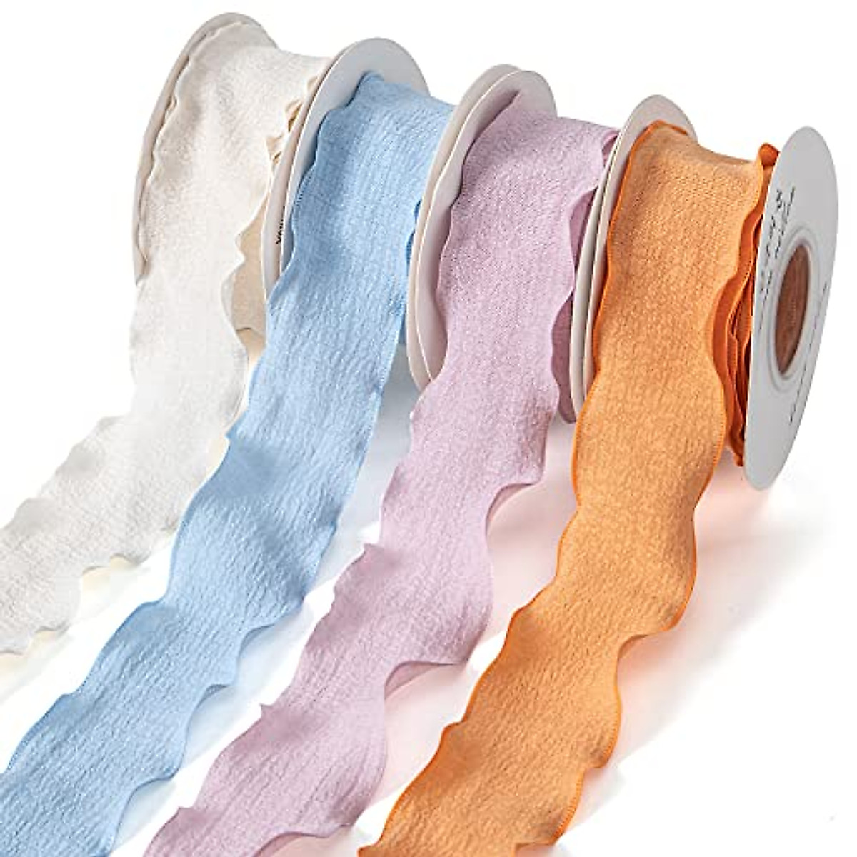 Ornales Chiffon Ribbon 1-1/2"x 10yd Cotton Texture Lotus Leaf Edge for Gift Wrapping Baking Decor Party Decor Rustic Wedding Invitation Bows Florist Bouquet Supplies (Basic)