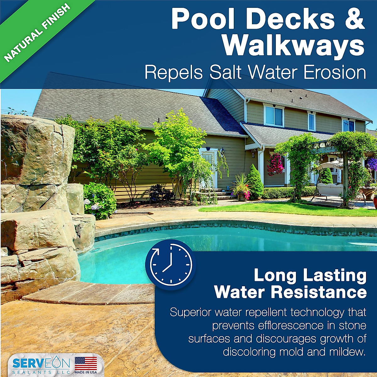 Serveon Sealants Natural Stone Sealer (Clear Natural Finish) Commercial Grade Outdoor Indoor Waterproof Grout Sealer Protects Pavers Pools Patios Decorative Landscape Stones (1 Quart) H2100S