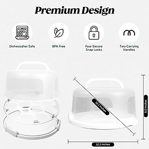 Plastihut Cake Carrier With Lid and Handle – All In 1 Multipurpose Cake Storage Container Fits 6" Cake, 11 Cupcakes & A Cake Plate Serves as 5 Section Serving Tray for Snacks & Fruit - White
