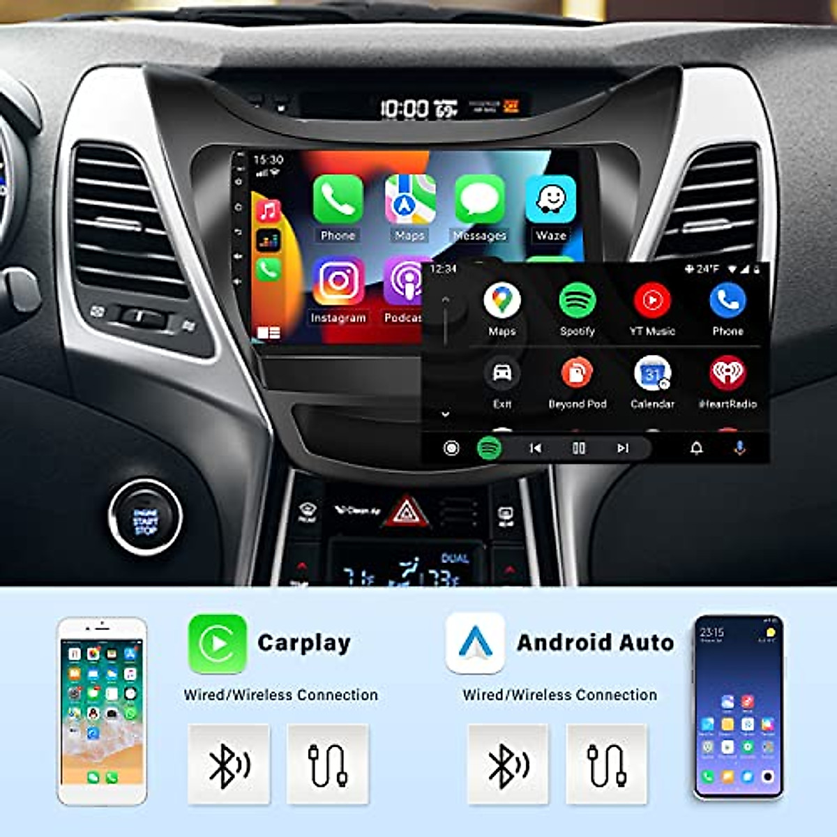 Android 11 Car Stereo for Hyundai Elantra 2012 2013 with Wireless Apple Carplay Android Auto, 9 ’’ 1+16 Touch Screen in Dash GPS Radio with Navi WiFi Bluetooth FM RDS HiFi SWC + AHD Backup Camera