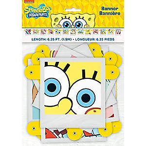 SpongeBob Squarepants Birthday Party Supplies Decoration Bundle Pack includes 1 Jointed Banner, 1 Table Cover, 1 Esave Dinosasur Sticker Sheet