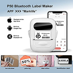 HYBSK Bluetooth Label Maker with Label, P50 Barcode Label Printer, Direct Thermal Printer Compatible with iPhone/Android (P50 with Label)