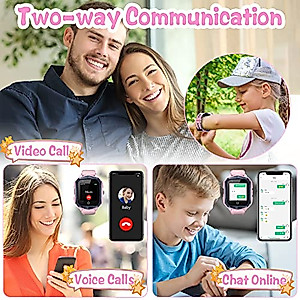 Smart Watch for Kids with SIM Card, 4G Kids GPS Tracker Watch Unlocked, WiFi, SMS,2 Way Call Video & Voice Chat SOS Pedometer, Kids Cell Phone Watch Birthday Gifts for 3-15 Boys Girls (73-Pink)