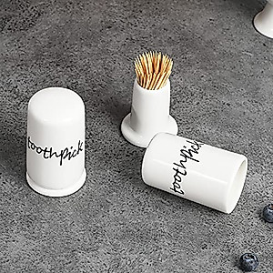 ONTUBE Ceramic Toothpick Holder Dispenser with Lid, Set of 2, White