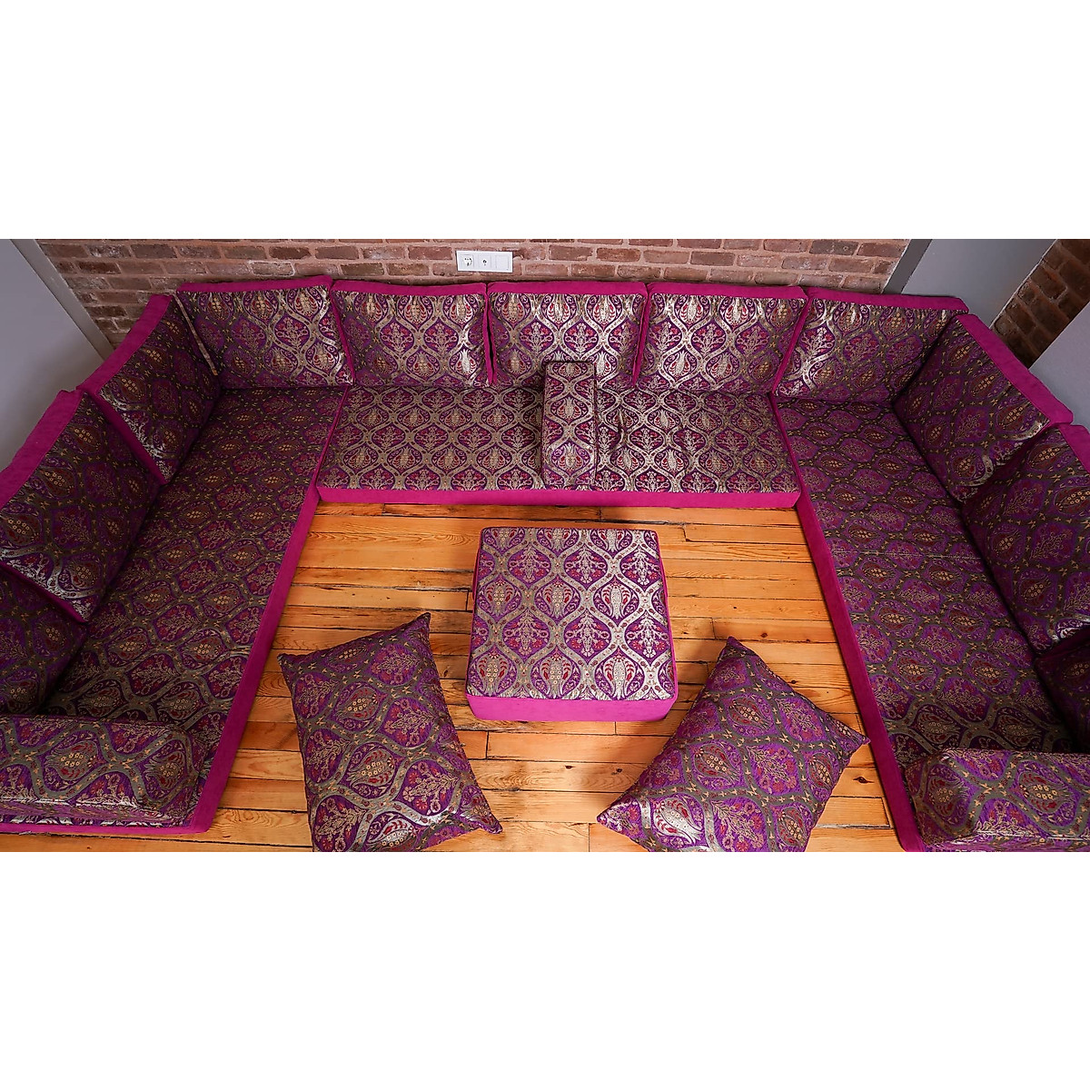 Premium U Shaped Arabic Sofa Set, Floor Cushions, Arabic Seating Floor Sofa, CNC Cutted Backrests, Moroccan Sofas, Arabic Majlis (U Sofa Only)