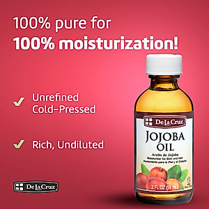 De La Cruz 100% Pure Cold-Pressed Golden Jojoba Oil - Organic Jojoba Oil for Hair and Skin - 2 FL OZ - 59 mL