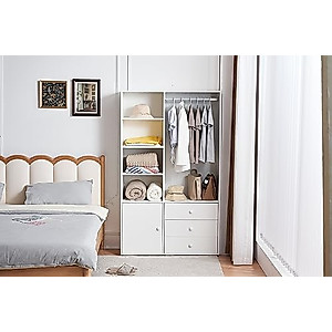 UDeuxff Bedroom Armoire，Wardrobe Armoire Closet, Drawers and Shelves, Handles, Hanging Rod, for Bedroom ，White (A)