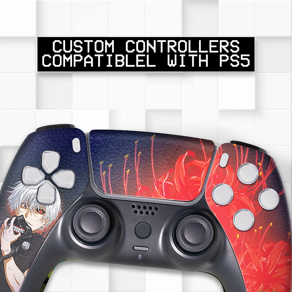 Tokyo Ghhoul Custom PS-5 Controller Wireless compatible with Play-Station 5 Console by BCB Controllers | Proudly Customized in USA with Permanent HYDRO-DIP Printing (NOT JUST A SKIN)