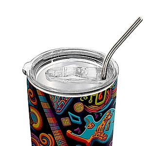 20oz Hippie Electric Guitar, Guitarist, Musician Gifts, Coffee Thermos for Men, Women, Stainless Steel Double Wall Vacuum Insulated Coffee Mug, Travel Cup with Lid