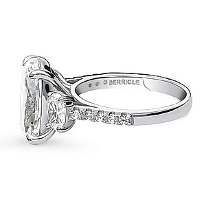 BERRICLE Sterling Silver 3-Stone Wedding Engagement Rings Oval Cut Cubic Zirconia CZ Statement Cocktail Anniversary Ring for Women, Rhodium Plated Size 8