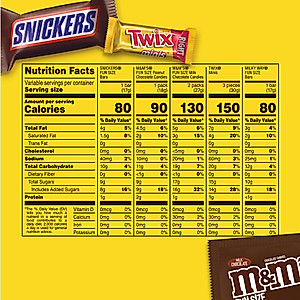 M&M'S Milk Chocolate, M&M'S Peanut, SNICKERS, TWIX & MILKY WAY Individually Wrapped Bulk Variety Pack Chocolate Candy Assortment, 45.45 oz, 90 Pieces Bag