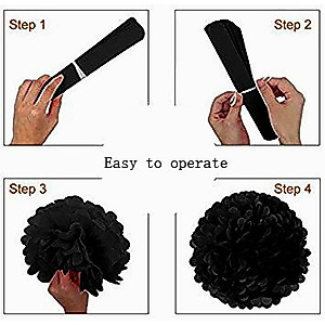 MOWO 18pcs Black and White Gold Craft Tissue Paper Pom Poms Kit Hanging Decorations Ceiling Hangs Wall Decor Tissue Paper Flowers Balls Wedding Party Favors Baby Shower Decorations