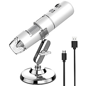 Wireless Digital Microscope Handheld USB HD Inspection Camera 50x-1000x Magnification with Stand Compatible with iPhone, iPad, Samsung Galaxy, Android, Mac, Windows Computer (Silver)