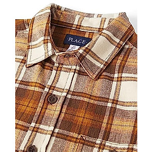 The Children's Place,Long Sleeve Plaid Flannel Button Up Shirt,HAY Stack,XLarge (Adult)