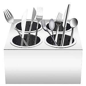 BJTDLLX Commercial 4-Hole Flatware Cylinder Holder with Cups, 4-Compartment Stainless Steel Cylinder Flatware Silverware Caddy Utensil Holder Organizer Canddy Countertop for Restaurant Kitchen